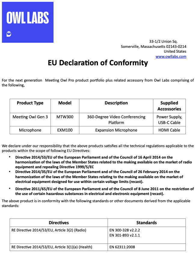 Expansion Mic EU Declaration of Conformity